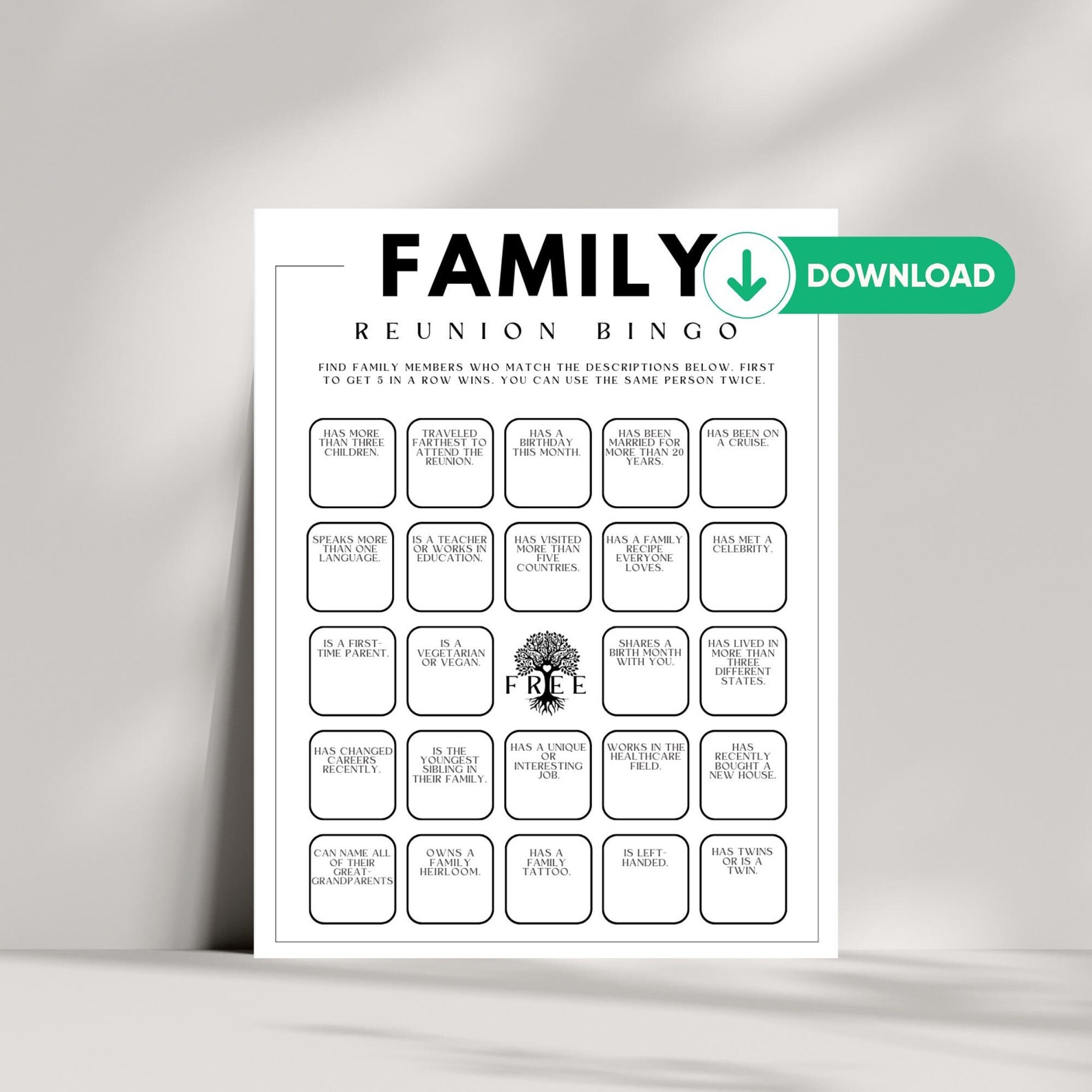 Family Reunion Bingo Game, Family Reunion Games, Fun Family Bingo Cards ...