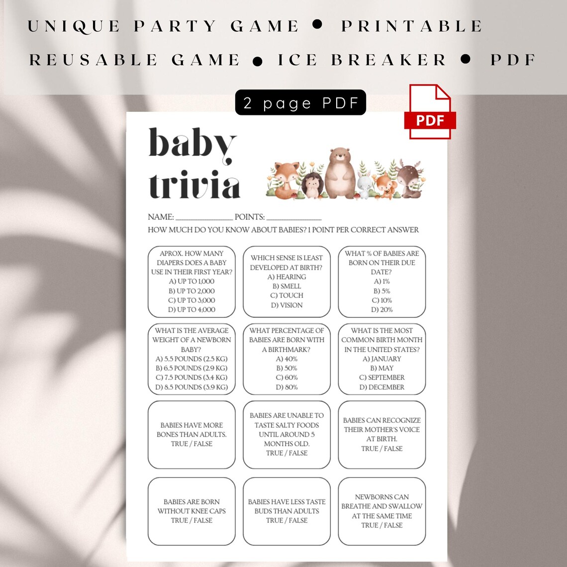 Fun Baby Shower Trivia Game Printable Baby Shower Games and Trivia ...