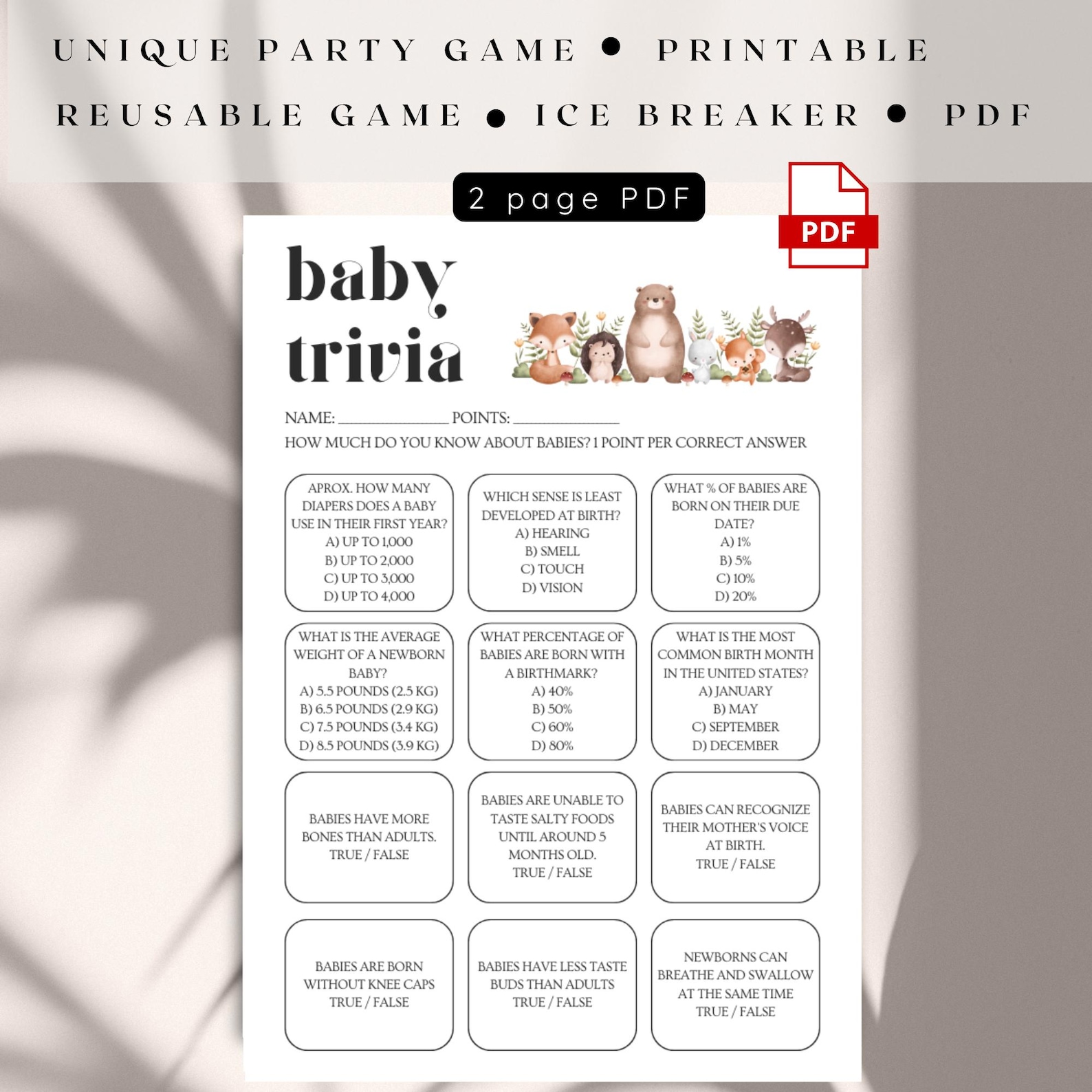 Fun Baby Shower Trivia Game Printable Baby Shower Games and Trivia ...