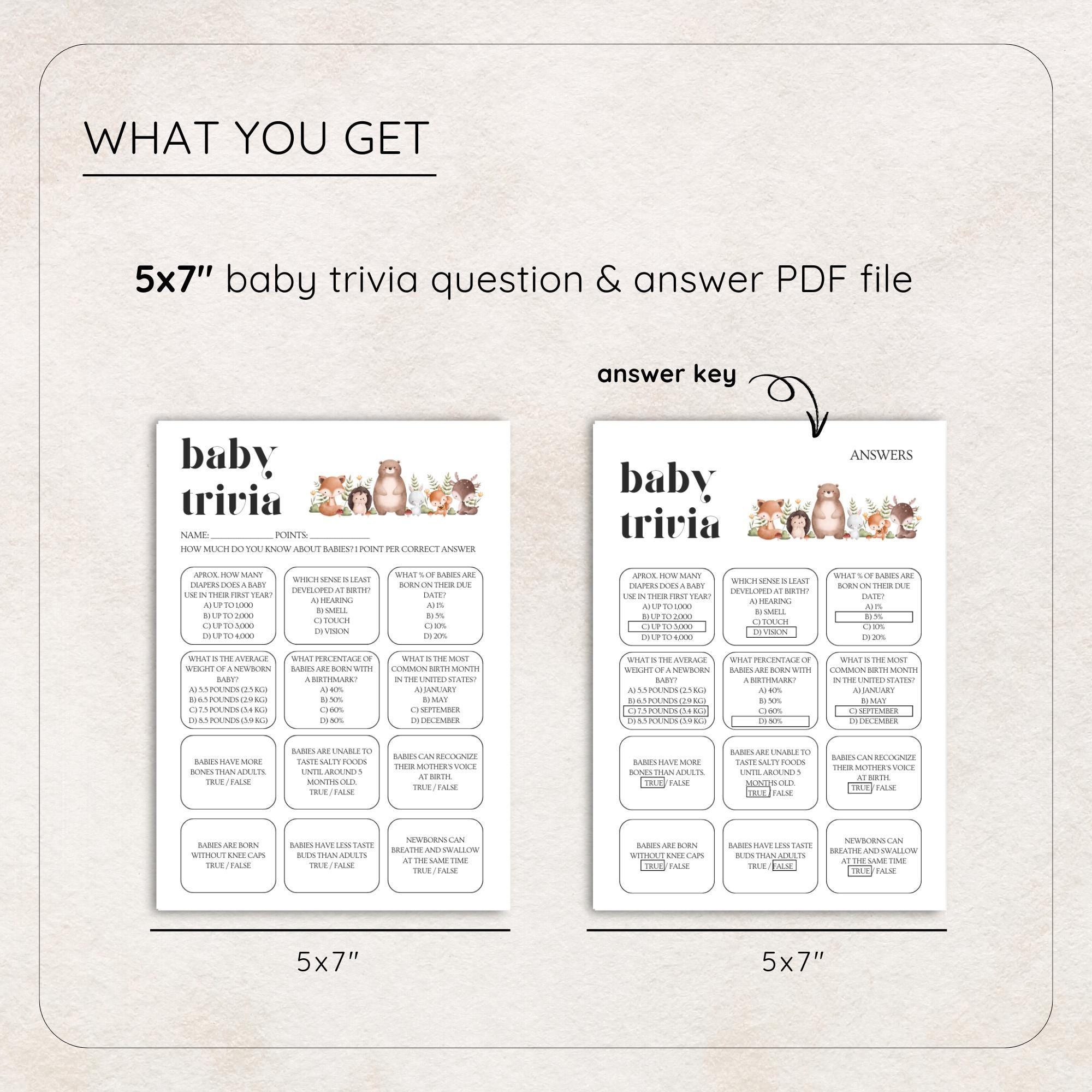 Fun Baby Shower Trivia Game: Printable Baby Quiz (PDF) - Etsy