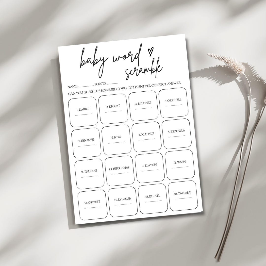 Baby Shower Word Scramble Game: Modern Minimalist Design (PDF) - Etsy