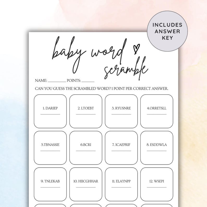 Baby Shower Word Scramble Game: Minimalist Printable (PDF) - Etsy