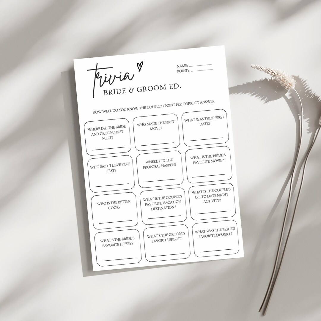 Bride & Groom Trivia Game: Fun Bridal Shower Activity (PDF) - Etsy