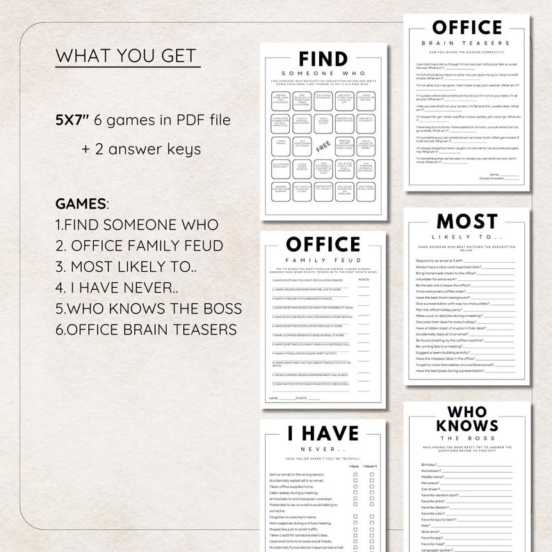 Work Party Games Printable PDF, Office Party Games Bundle, Fun Office ...