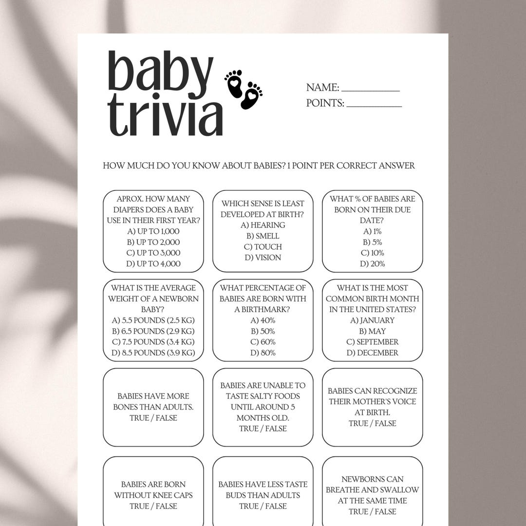 Fun Baby Shower Trivia Game - Printable Baby Shower Games and Trivia ...