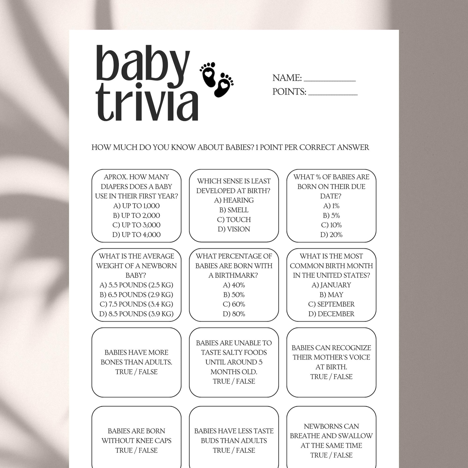 Fun Baby Shower Trivia Game - Printable Baby Shower Games and Trivia ...