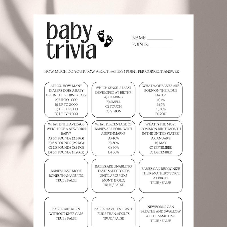 Fun Baby Shower Trivia Game - Printable Baby Shower Games and Trivia ...