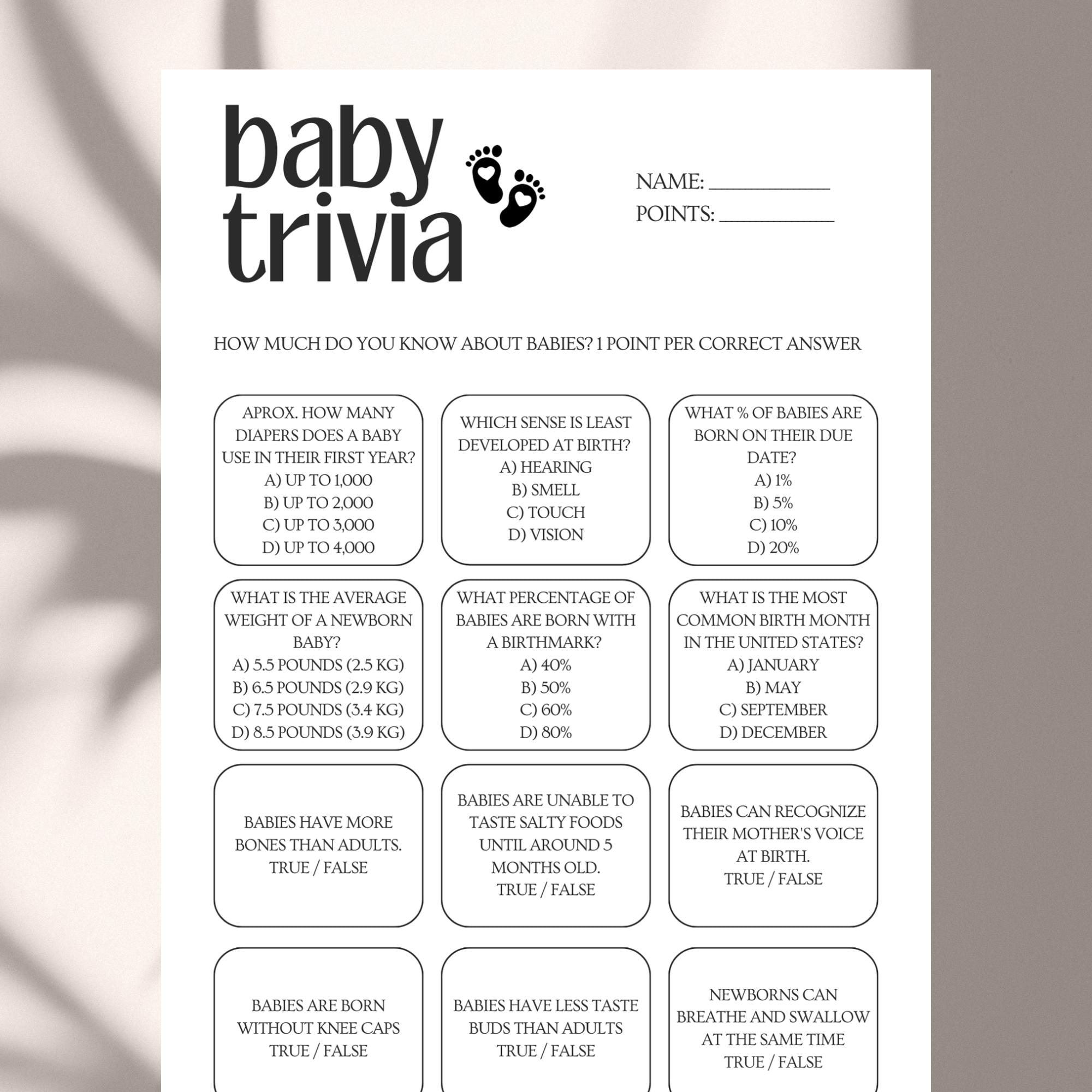 Fun Baby Shower Trivia Game - Printable Baby Shower Games and Trivia ...