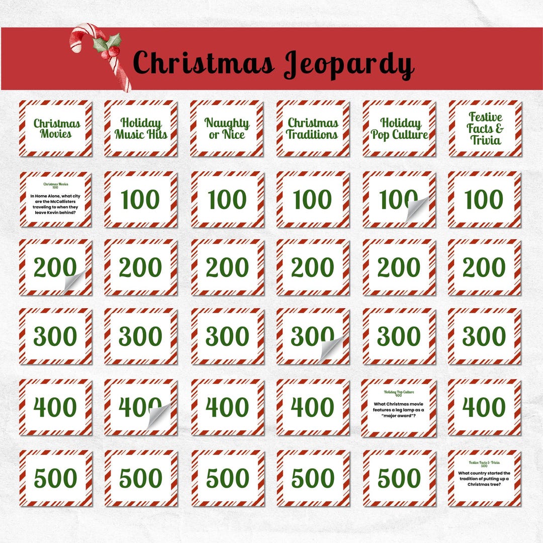Christmas Jeopardy Holiday Trivia Game Printable Jeopardy Corporate ...