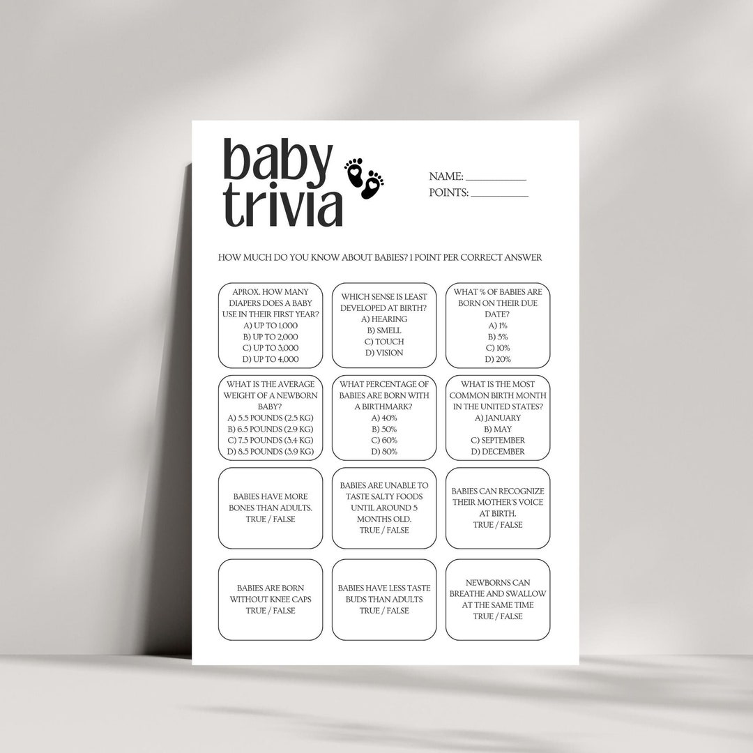 Fun Baby Shower Trivia Game Printable Baby Shower Games and Trivia ...