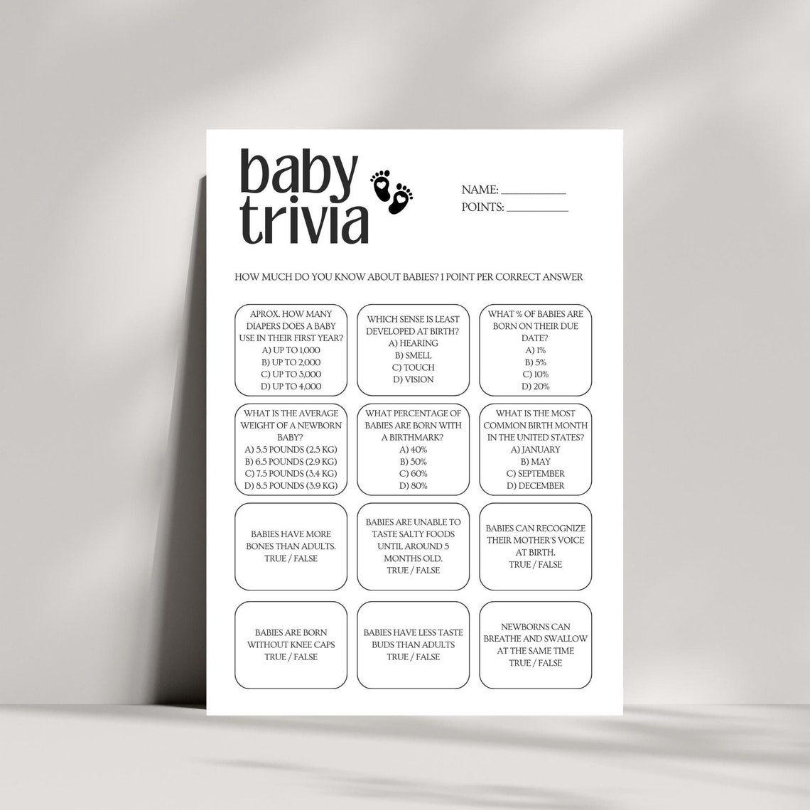Fun Baby Shower Trivia Game: Printable Quiz (digital Download) - Etsy