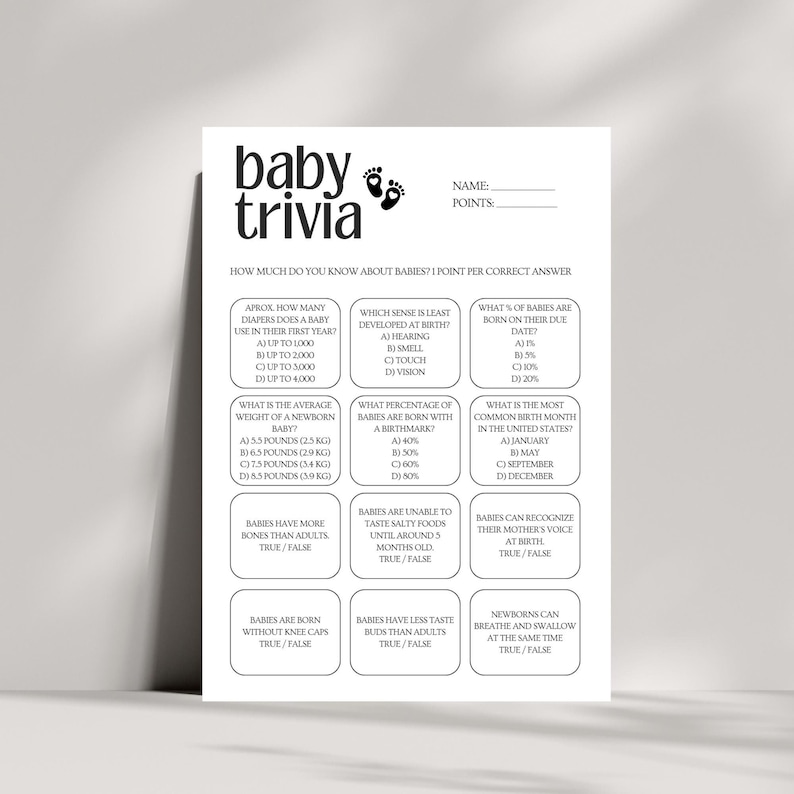 Fun Baby Shower Trivia Game - Printable Baby Shower Games and Trivia ...