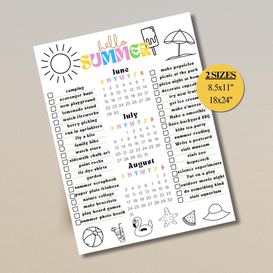 Summer 2025 Calendar Poster Printable Editable, Kids Summer Vacation ...