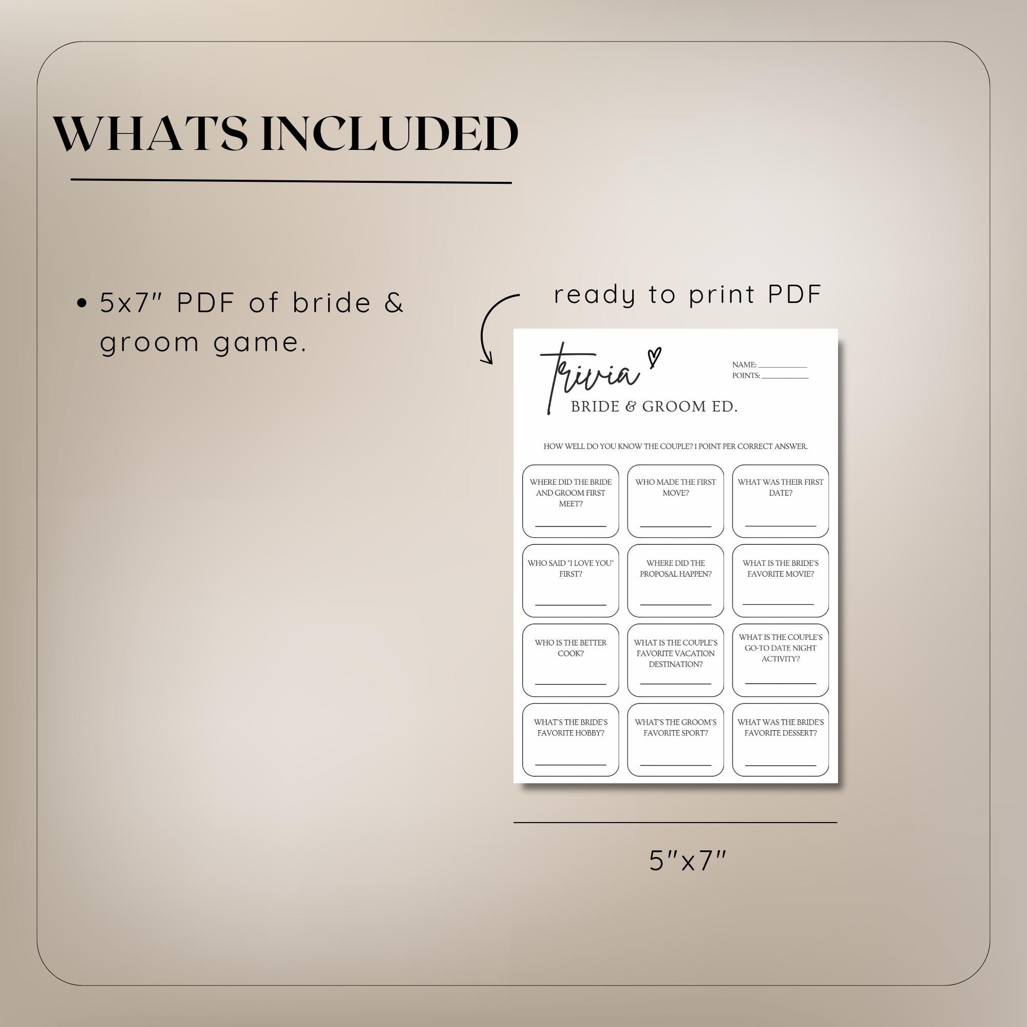 Bride & Groom Trivia Game: Fun Bridal Shower Activity (PDF) - Etsy