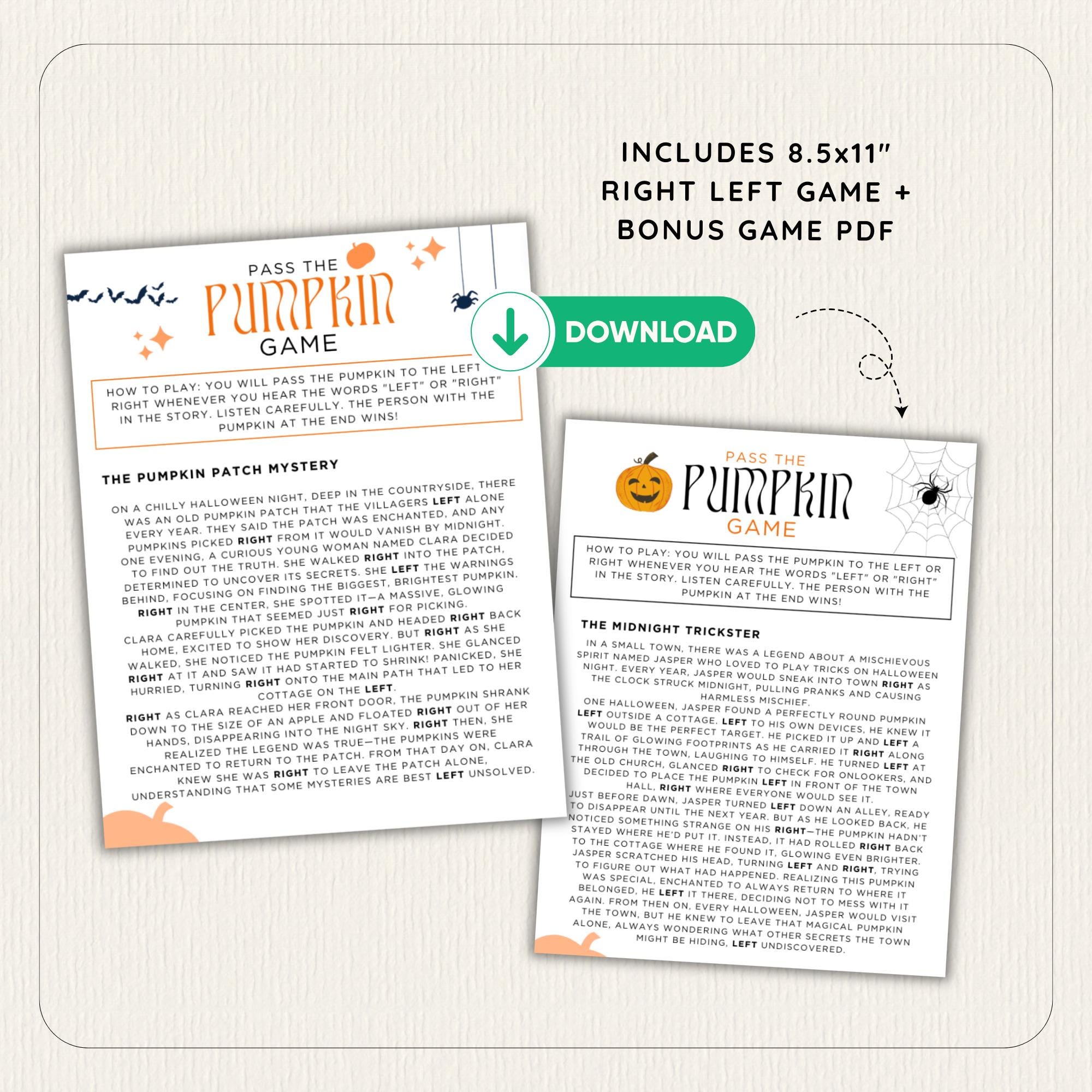 Halloween Pass the Pumpkin Game, Left Right Story (PDF Printables) - Etsy