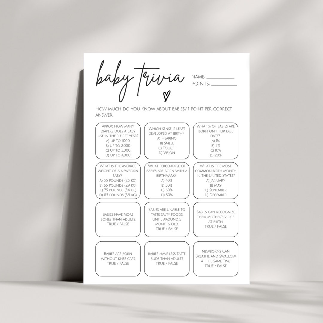 Trivia Game Baby Shower, Printable Baby Shower Games and Trivia ...
