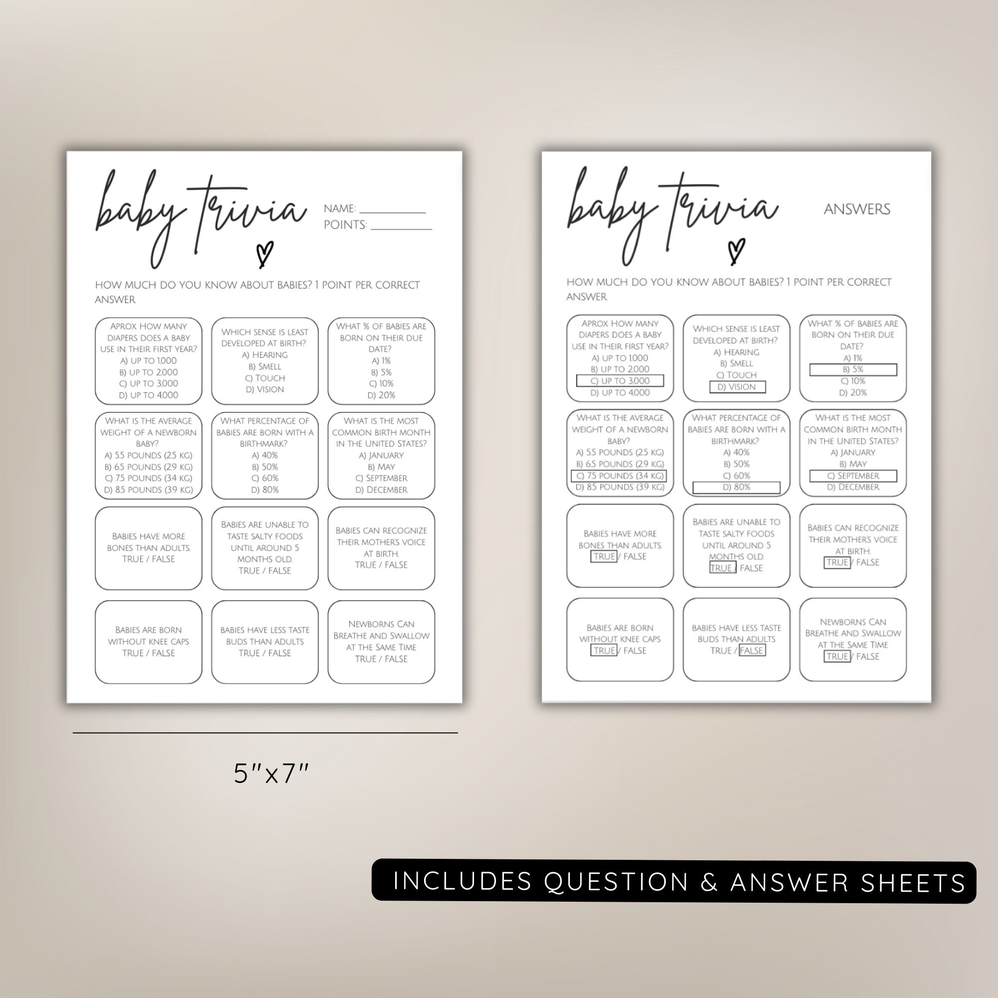 Trivia Game Baby Shower, Printable Baby Shower Games and Trivia ...