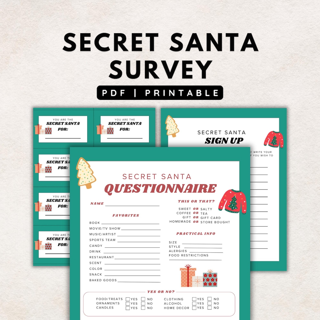 Secret Santa Form Fillable, Secret Santa Questionnaire for Coworkers ...