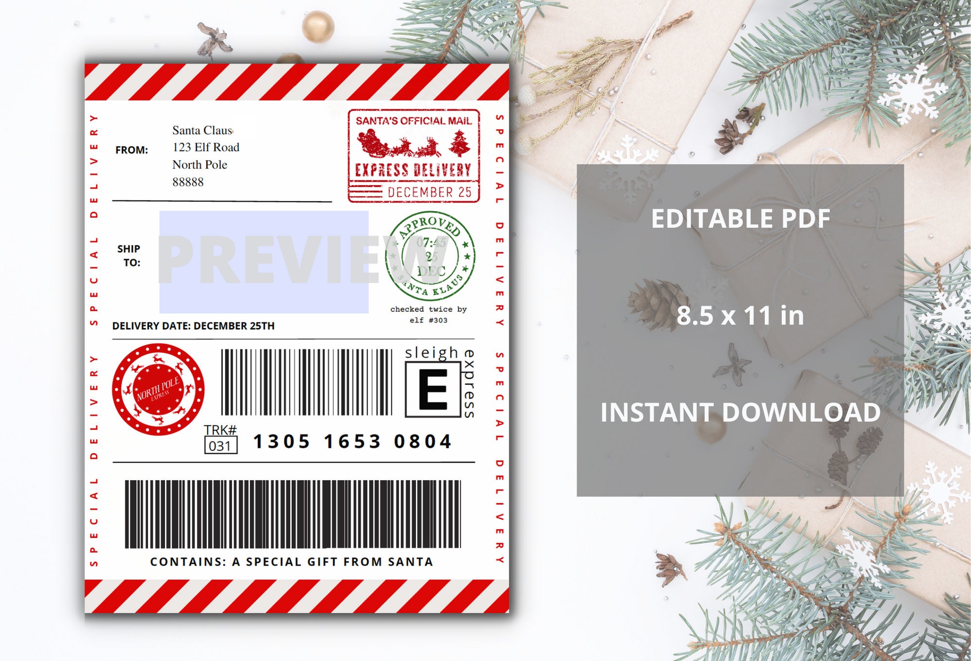 North Pole Santa Postmark North Pole Mail Label Santa Shipping Label ...
