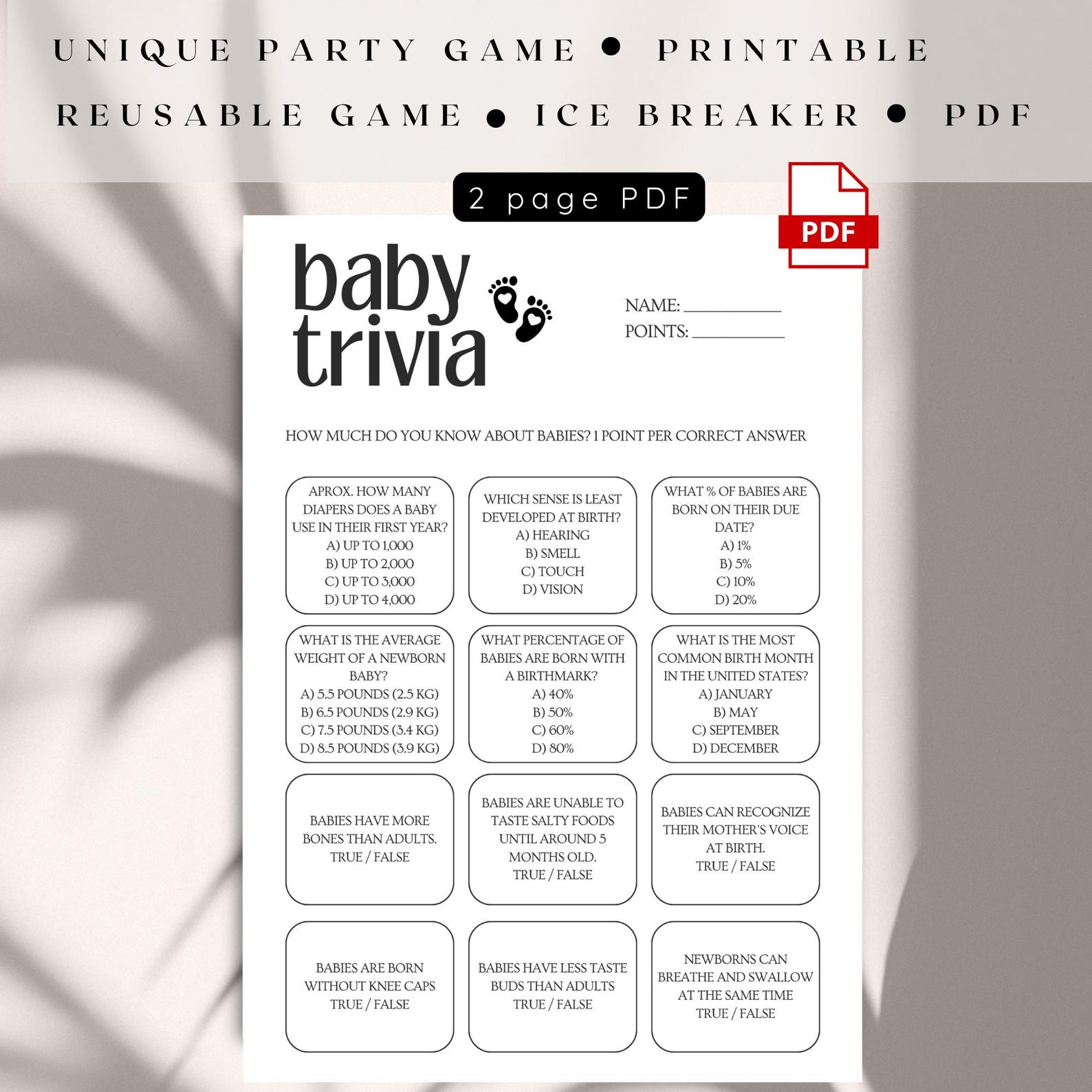 Fun Baby Shower Trivia Game - Printable Baby Shower Games and Trivia ...