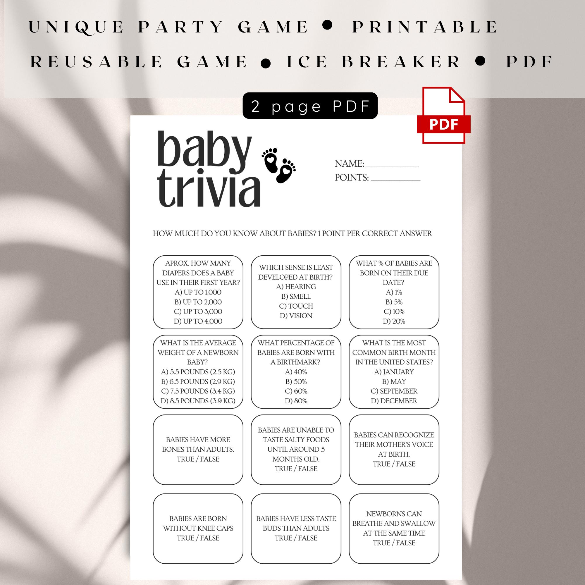 Fun Baby Shower Trivia Game - Printable Baby Shower Games and Trivia ...