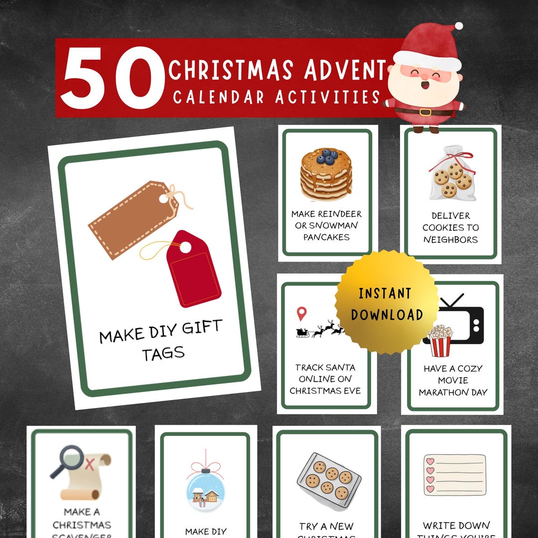 Christmas Advent Calendar Activity Cards, 50 Advent Activity Family ...