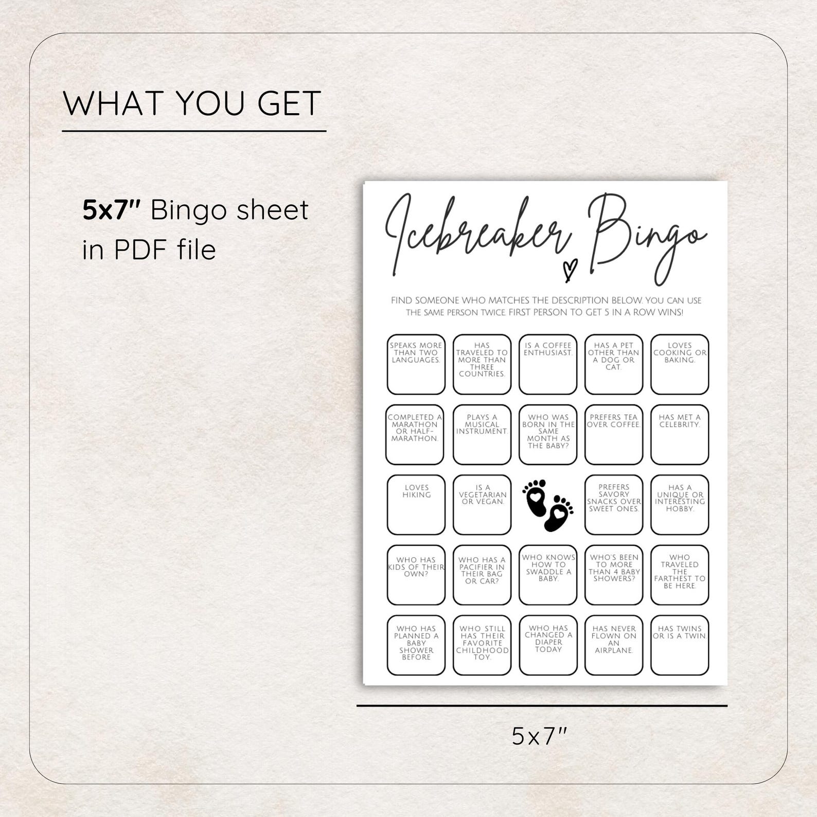 Baby Shower Ice Breaker Bingo Game (printable PDF) - Etsy