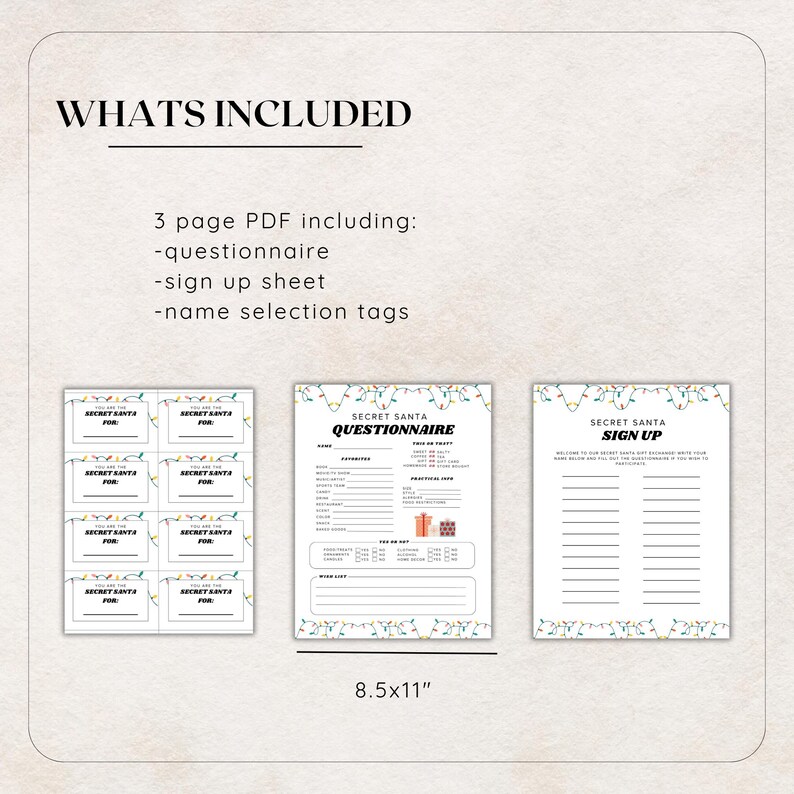 Secret Santa Form Fillable, Secret Santa Questionnaire for Coworkers ...