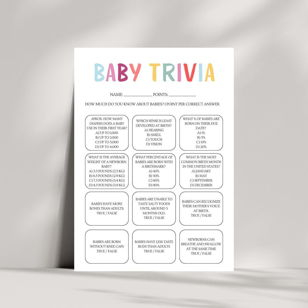 Fun Baby Shower Trivia Game Printable Baby Shower Games and Trivia ...