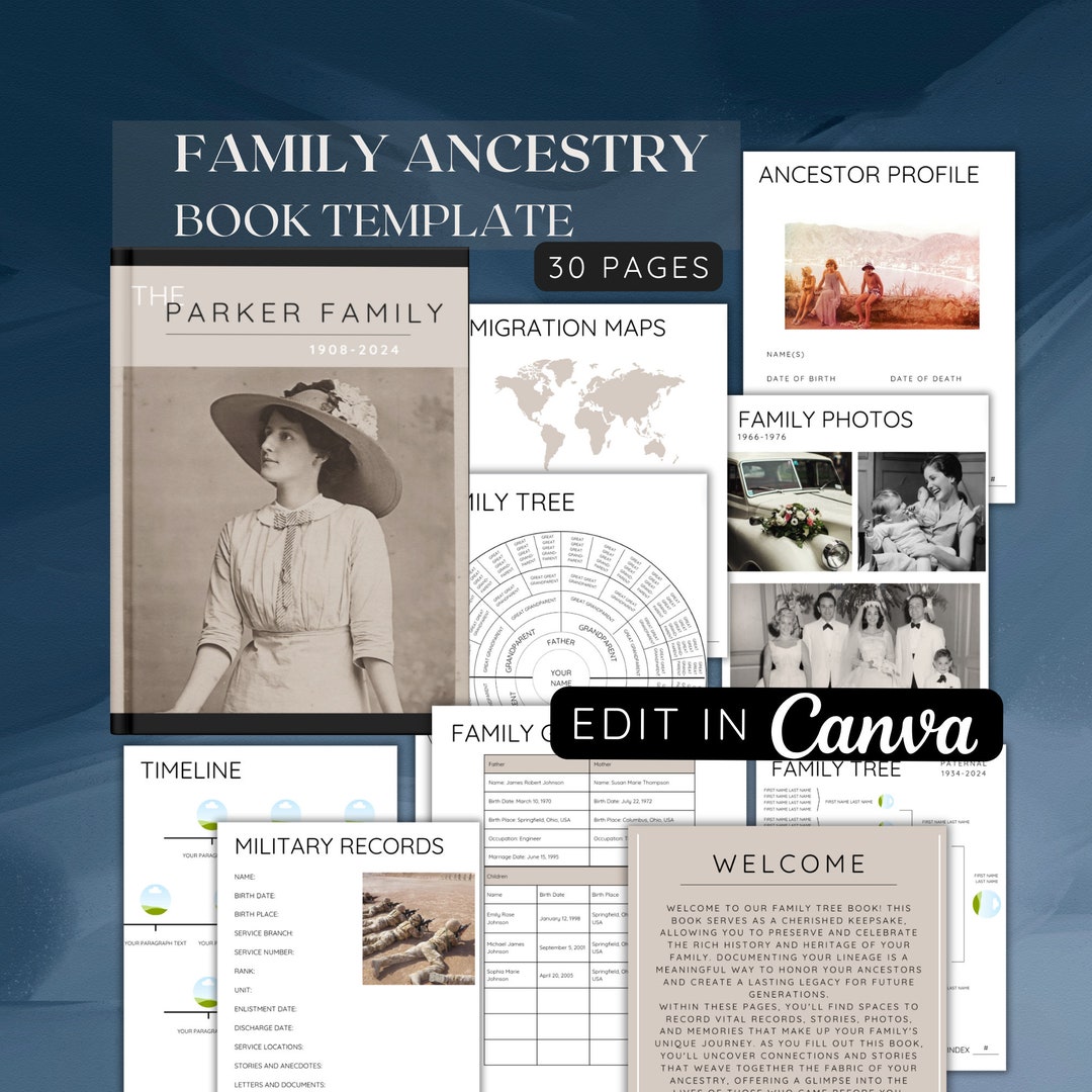 Genealogy Templates Canva, Genealogy Book Pages, Ancestry Book Template ...