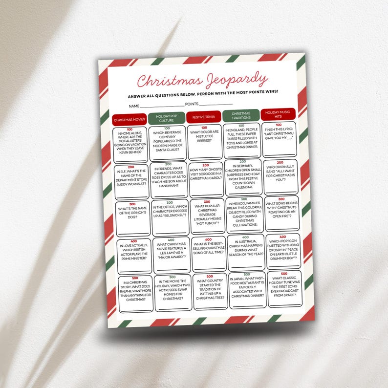 Christmas Jeopardy Holiday Trivia Game Printable Jeopardy Corporate ...