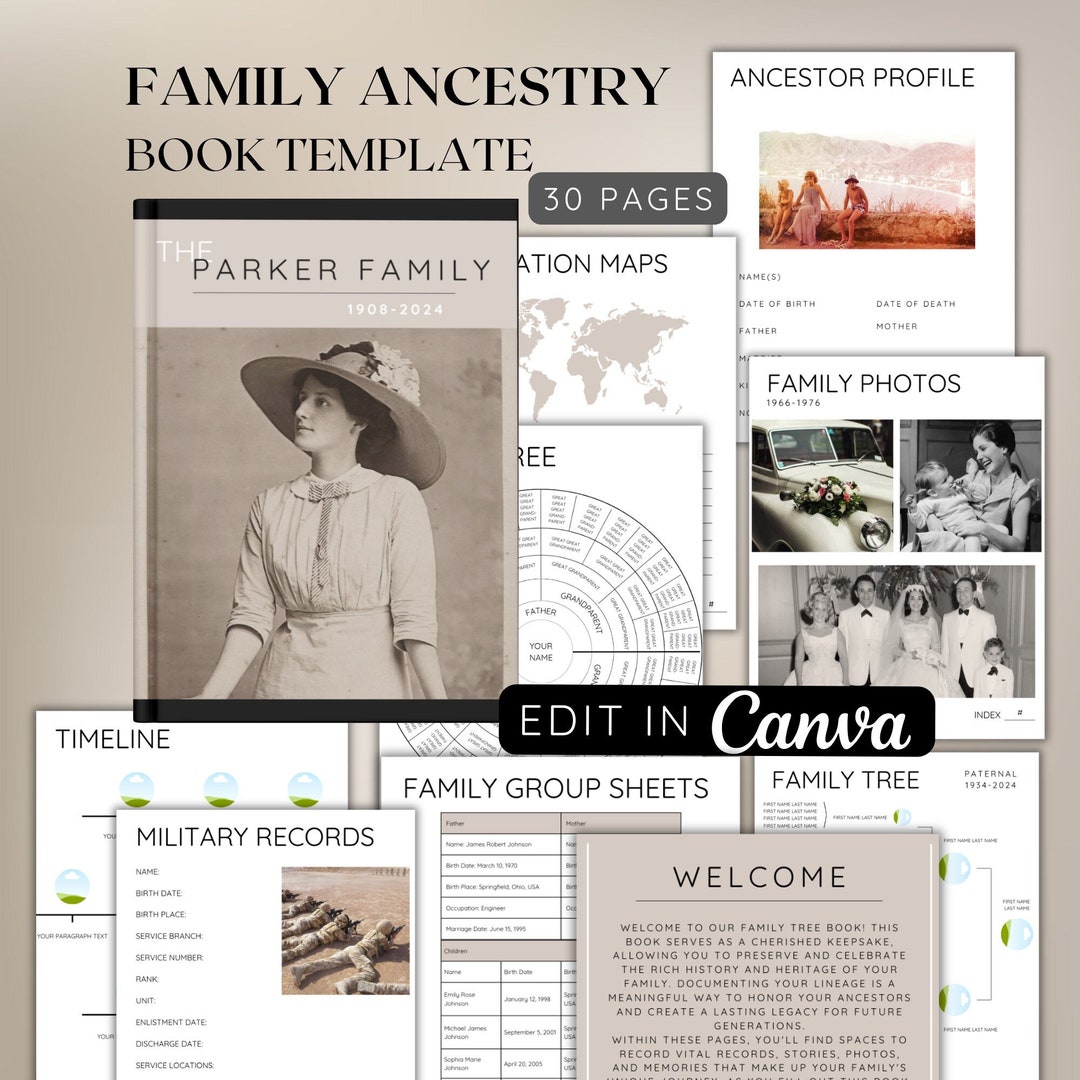 Genealogy Templates Canva, Genealogy Book Pages, Ancestry Book Template ...