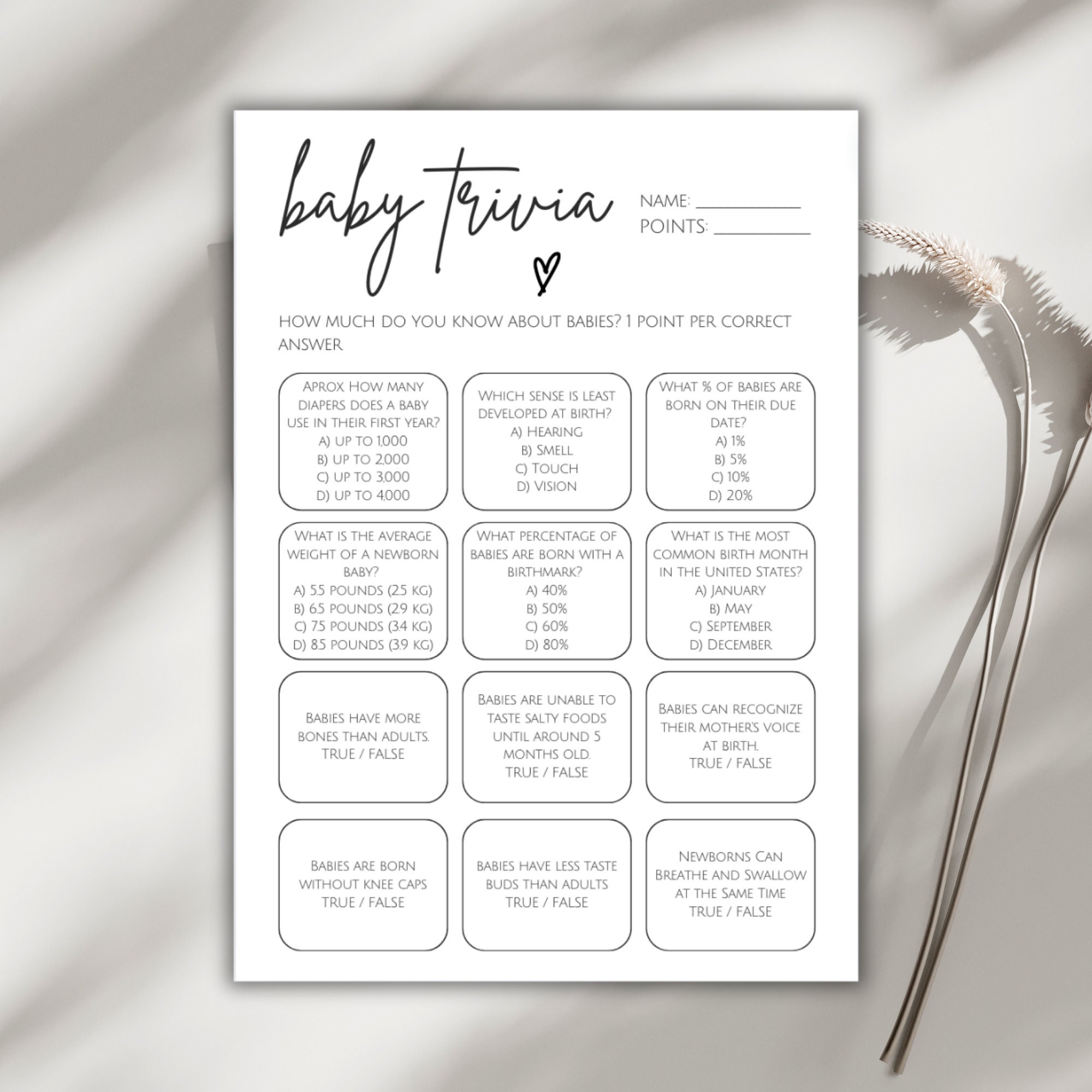 Fun Baby Shower Trivia Game Printable Baby Shower Games and Trivia ...