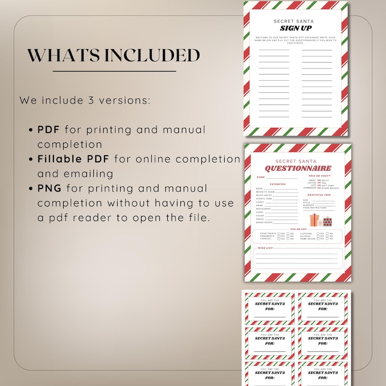 Secret Santa Form Fillable, Secret Santa Questionnaire for Coworkers ...