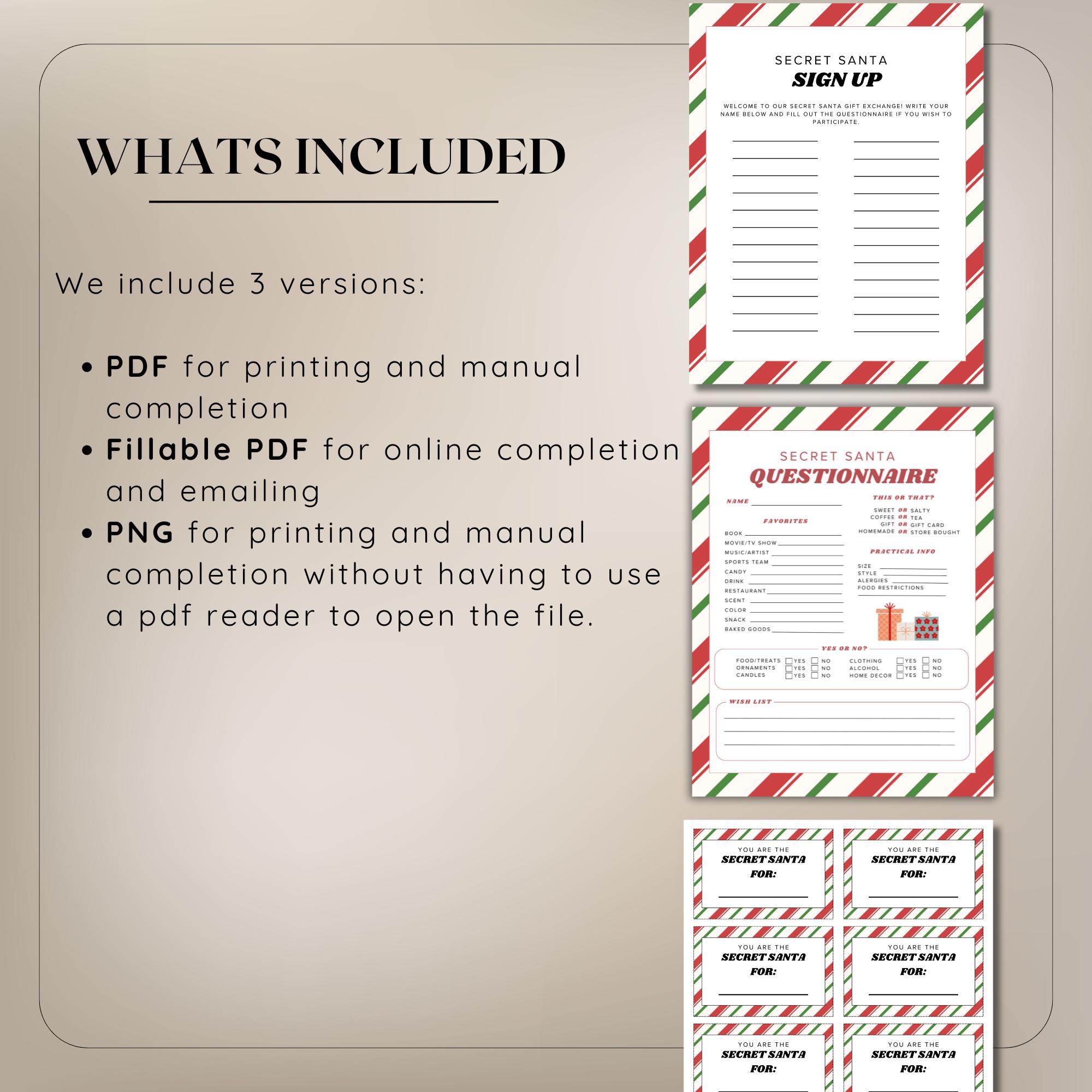 Secret Santa Form Fillable, Secret Santa Questionnaire for Coworkers ...