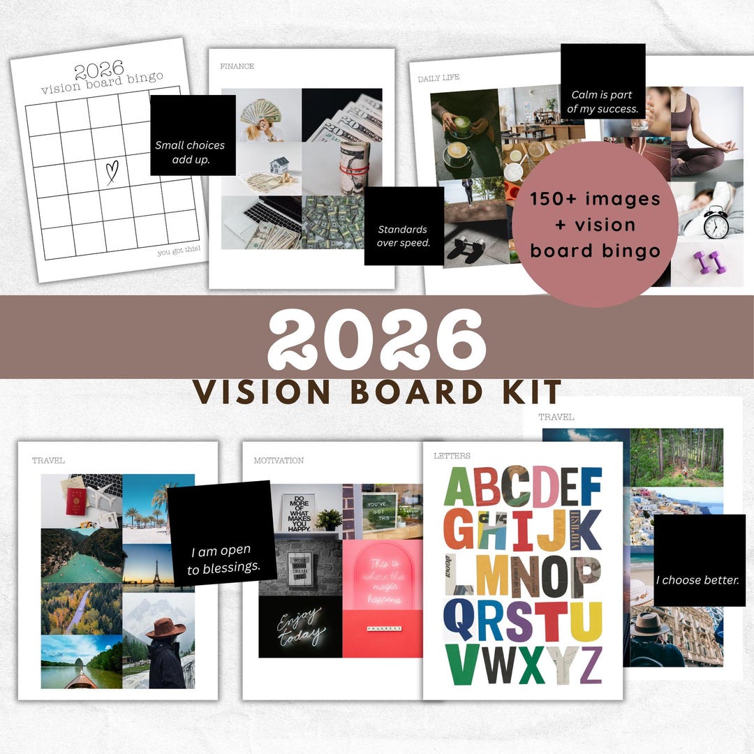 2026 Vision Board Printable Template Kit With Vision Board Bingo ...