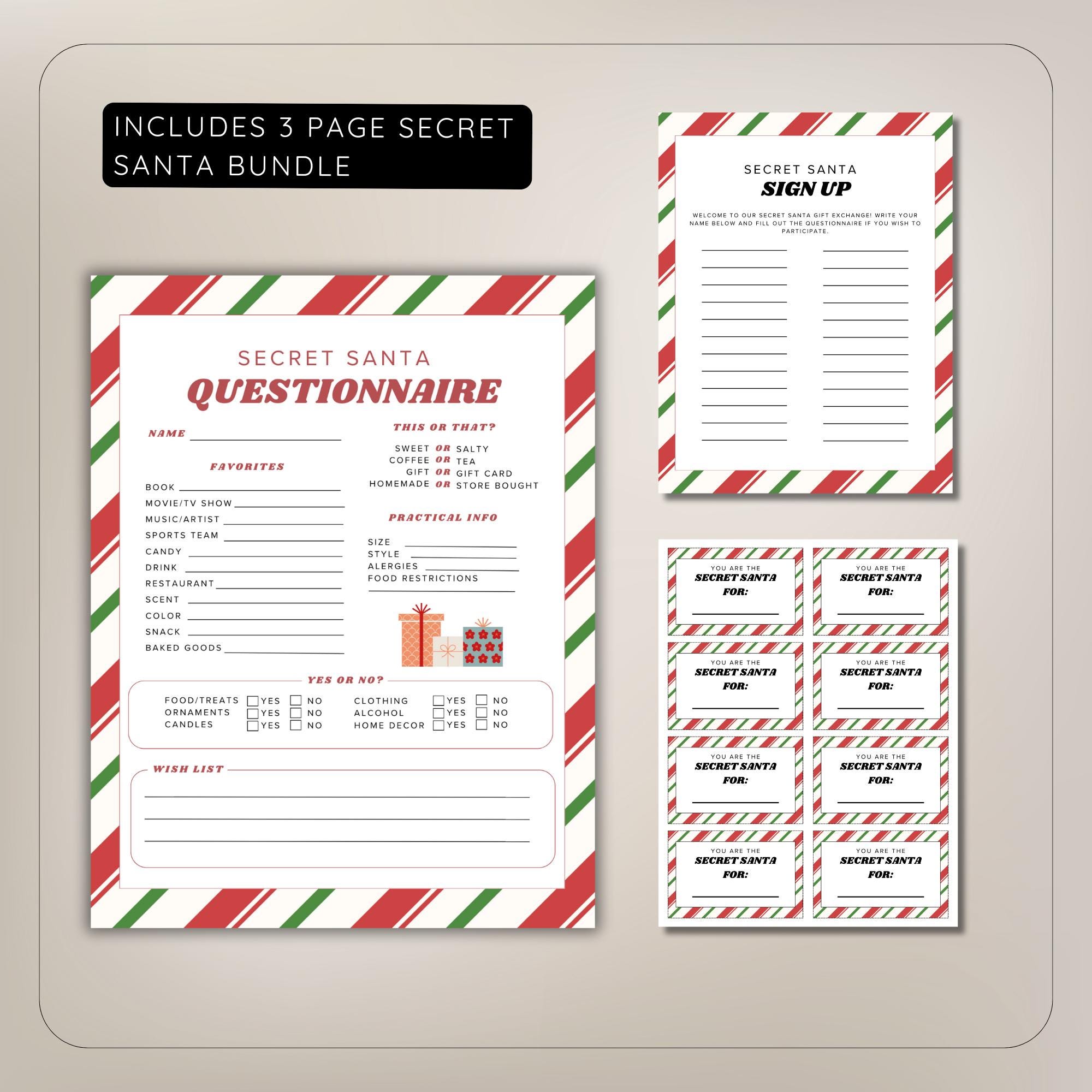 Secret Santa Form Fillable, Secret Santa Questionnaire for Coworkers ...