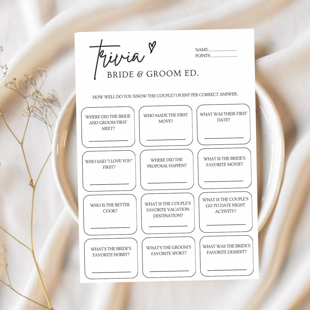 Bride & Groom Trivia Game: Fun Bridal Shower Activity (PDF) - Etsy