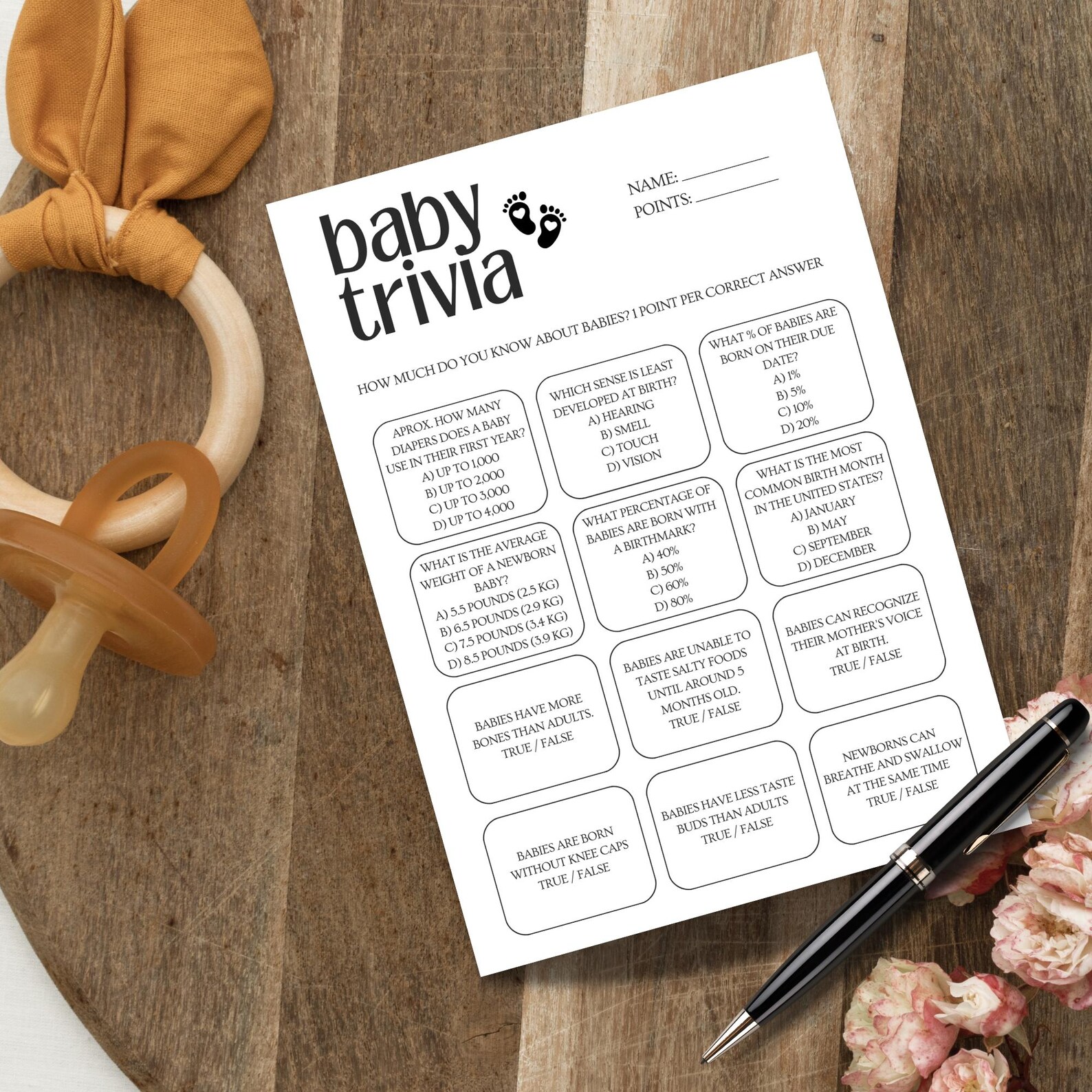 Fun Baby Shower Trivia Game Printable Baby Shower Games and Trivia ...