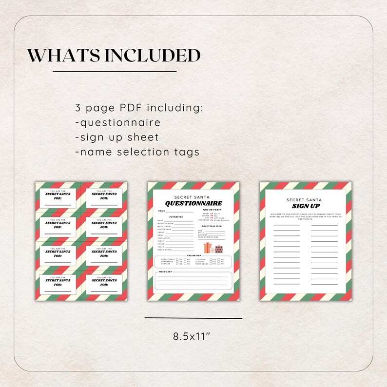 Secret Santa Form Fillable, Secret Santa Questionnaire for Coworkers ...