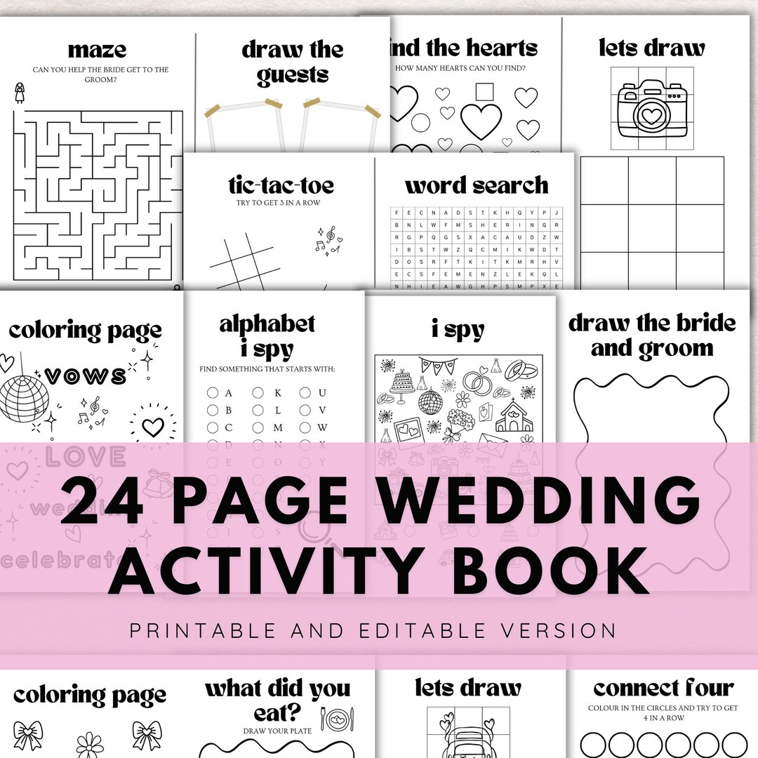 Kids Wedding Activity Book: 24-page Coloring & Puzzle Games (editable ...