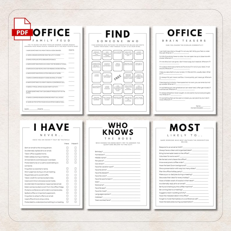 Work Party Games Printable PDF, Office Party Games Bundle, Fun Office ...