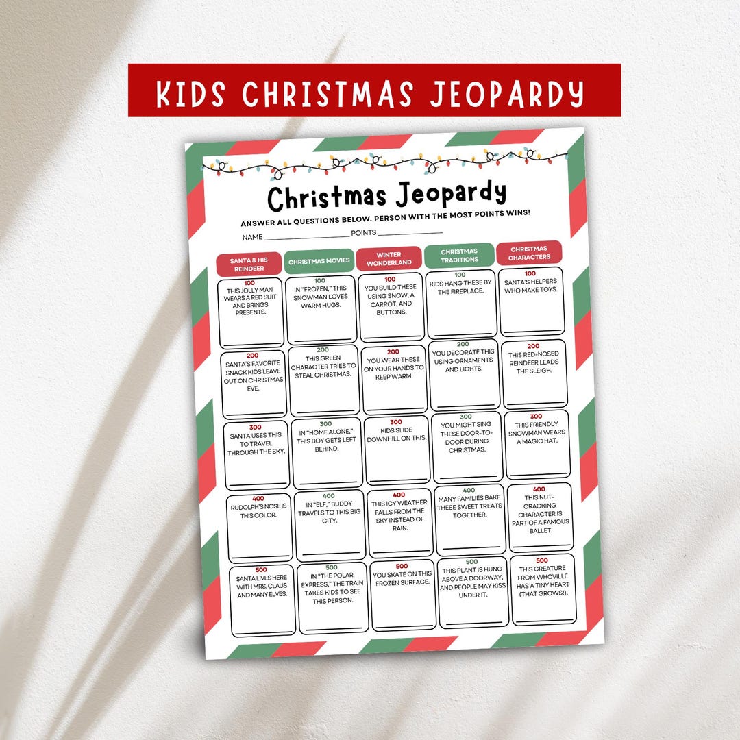 Kids Christmas Jeopardy Game Printable, Christmas Trivia for Kids ...