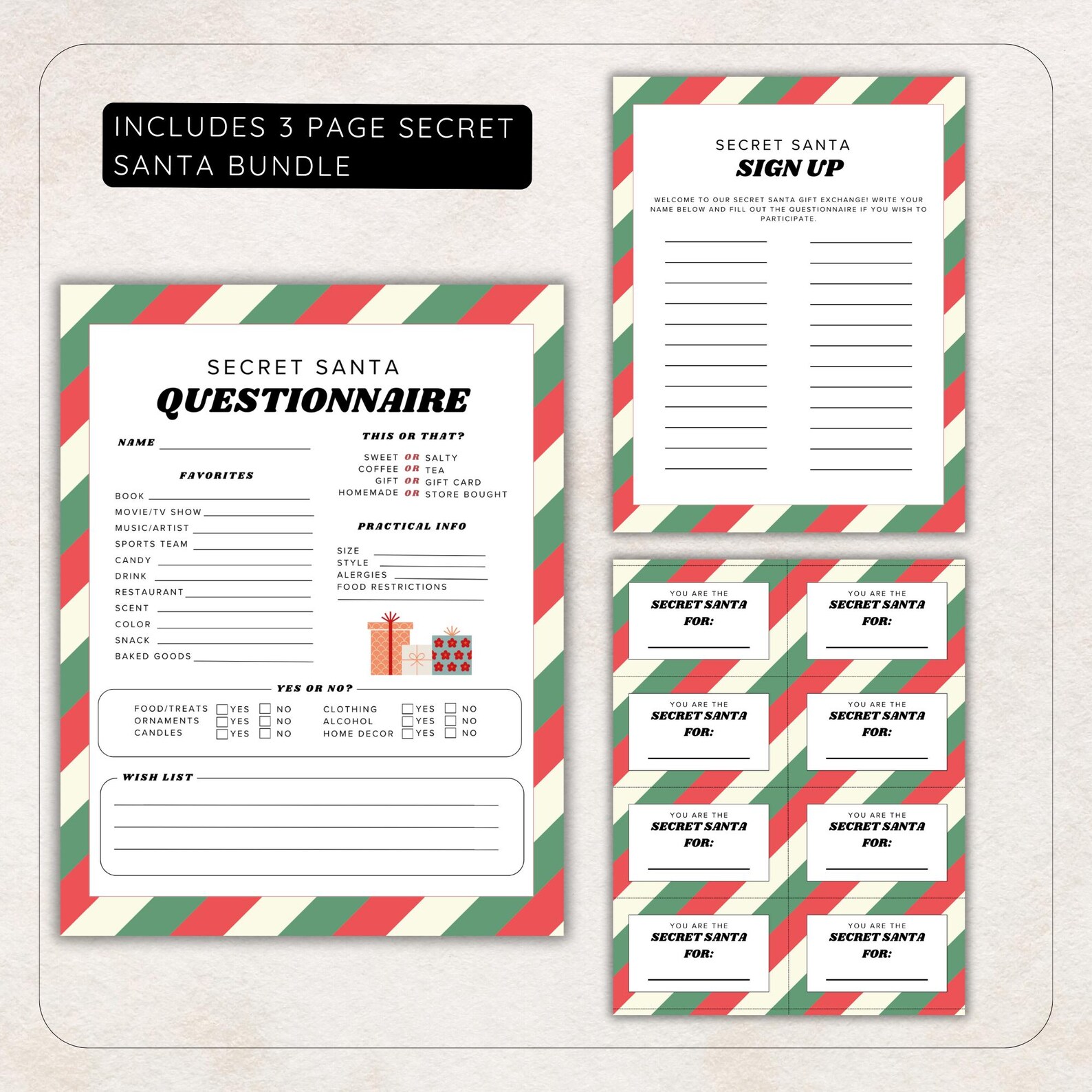 Secret Santa Form Fillable, Secret Santa Questionnaire for Coworkers ...