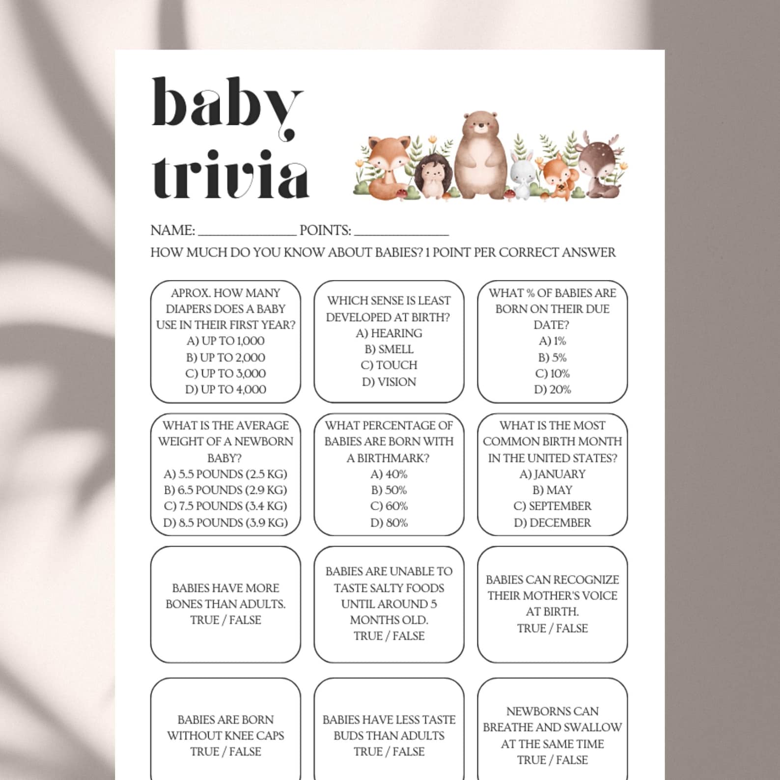 Fun Baby Shower Trivia Game: Printable Baby Quiz (PDF) - Etsy