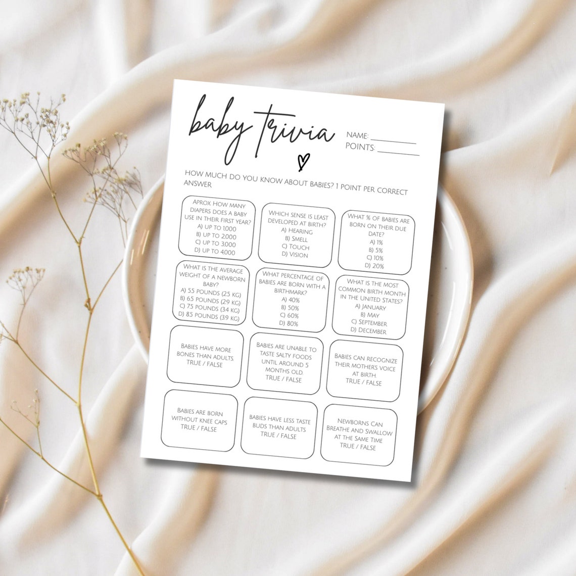 Trivia Game Baby Shower, Printable Baby Shower Games and Trivia ...
