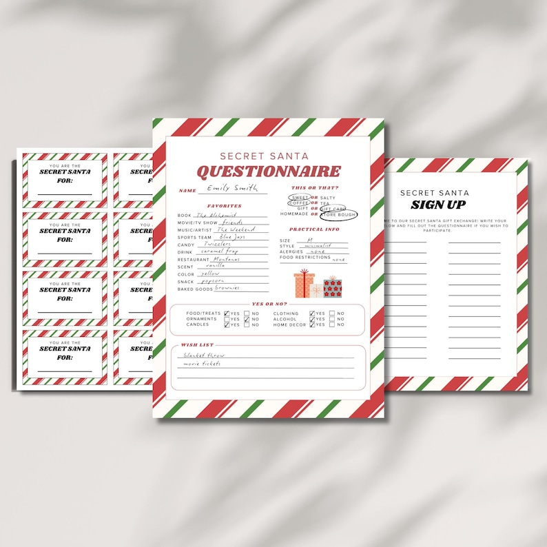Secret Santa Form Fillable, Secret Santa Questionnaire for Coworkers ...