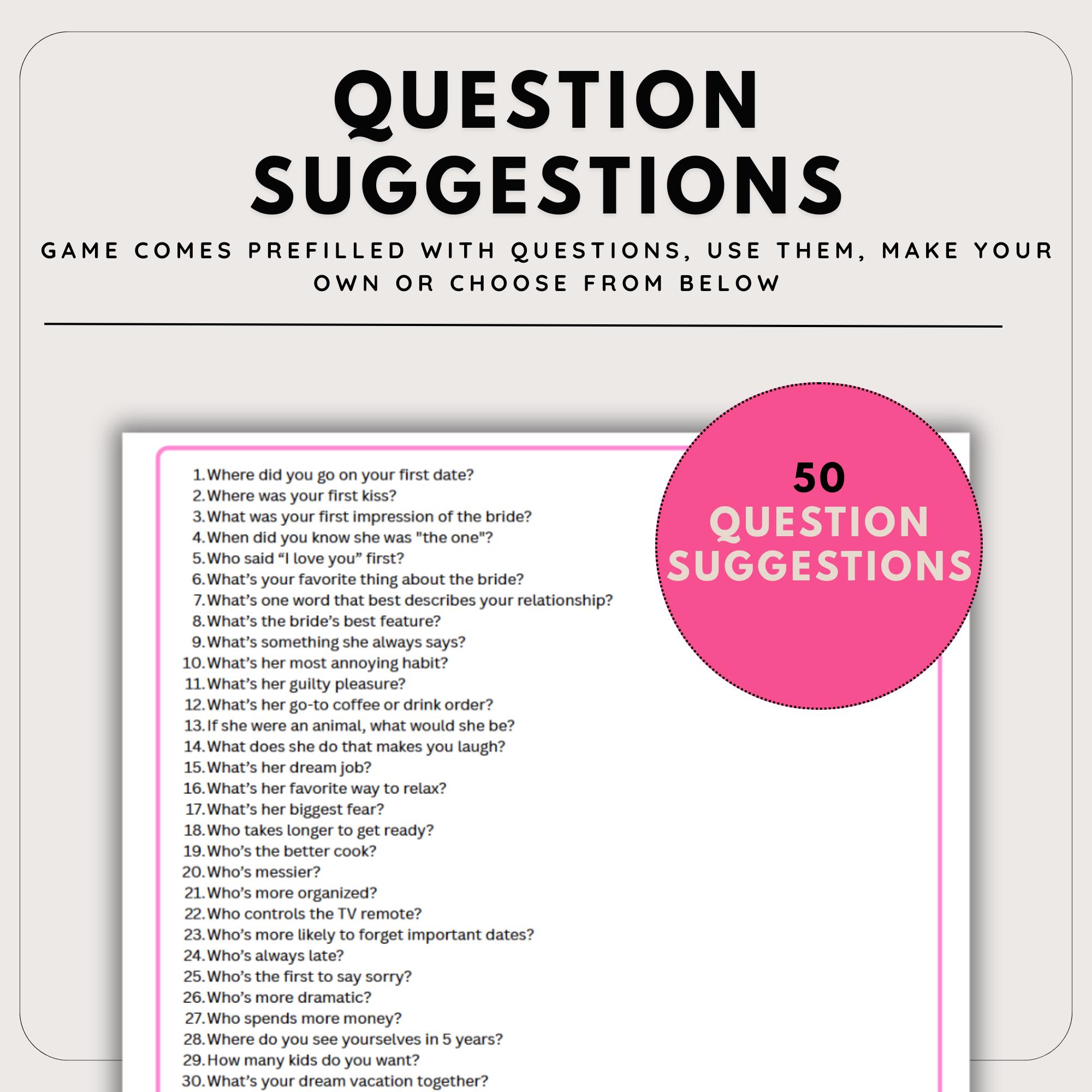 Bachelorette Trivia Drinking Game: 'what Did the Groom Say' - Editable ...
