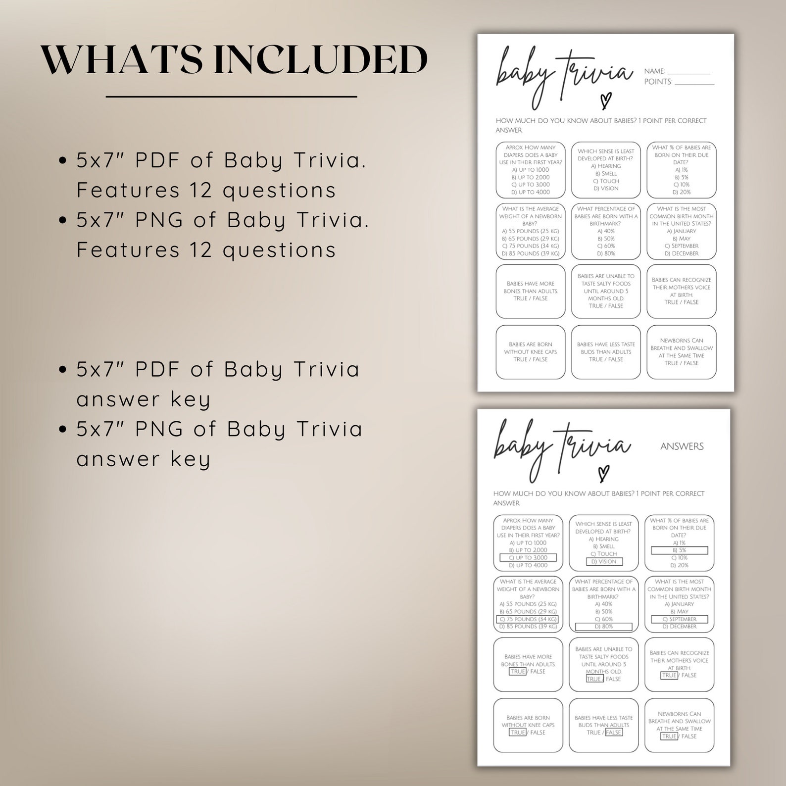 Trivia Game Baby Shower, Printable Baby Shower Games and Trivia ...
