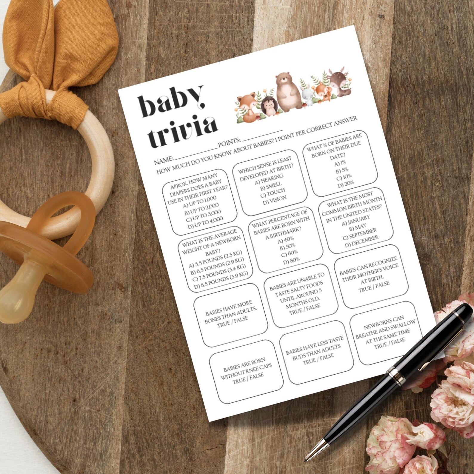 Fun Baby Shower Trivia Game: Printable Baby Quiz (PDF) - Etsy